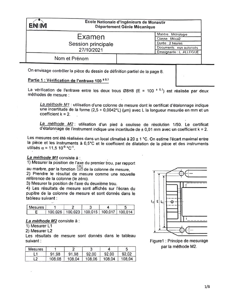Examen Métrologie | PDF