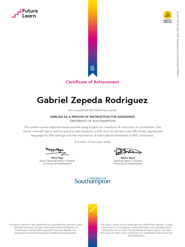 Emi-Academics Certificate of Achievement 7853bv9 | PDF | Communication | Lecture