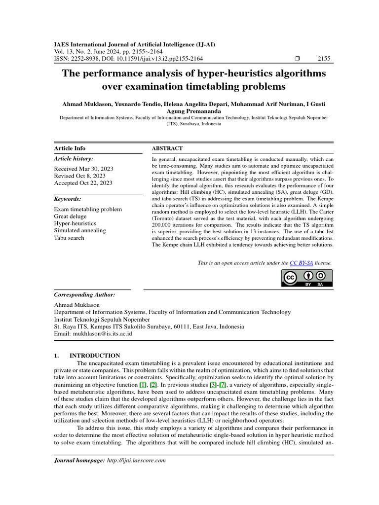 The Performance Analysis of Hyper-Heuristics Algorithms Over Examination Timetabling Problems ...