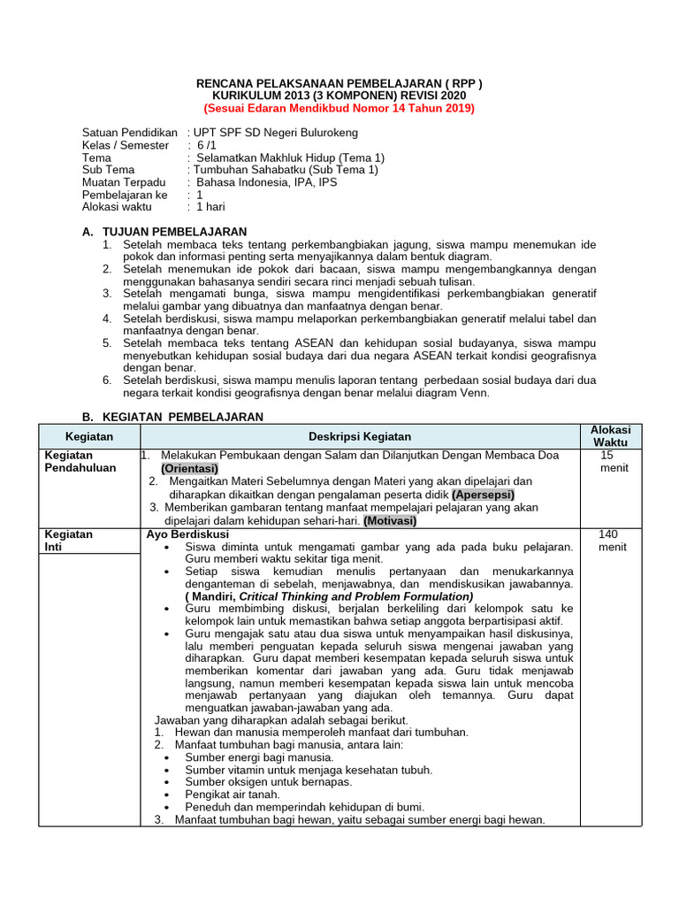 RPP Tema 1.ST 1 | PDF | Sains & Matematika