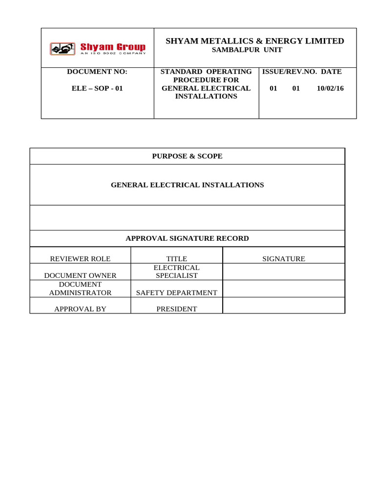 Electrical Safety SOP for Installations | PDF | Electrical Substation ...