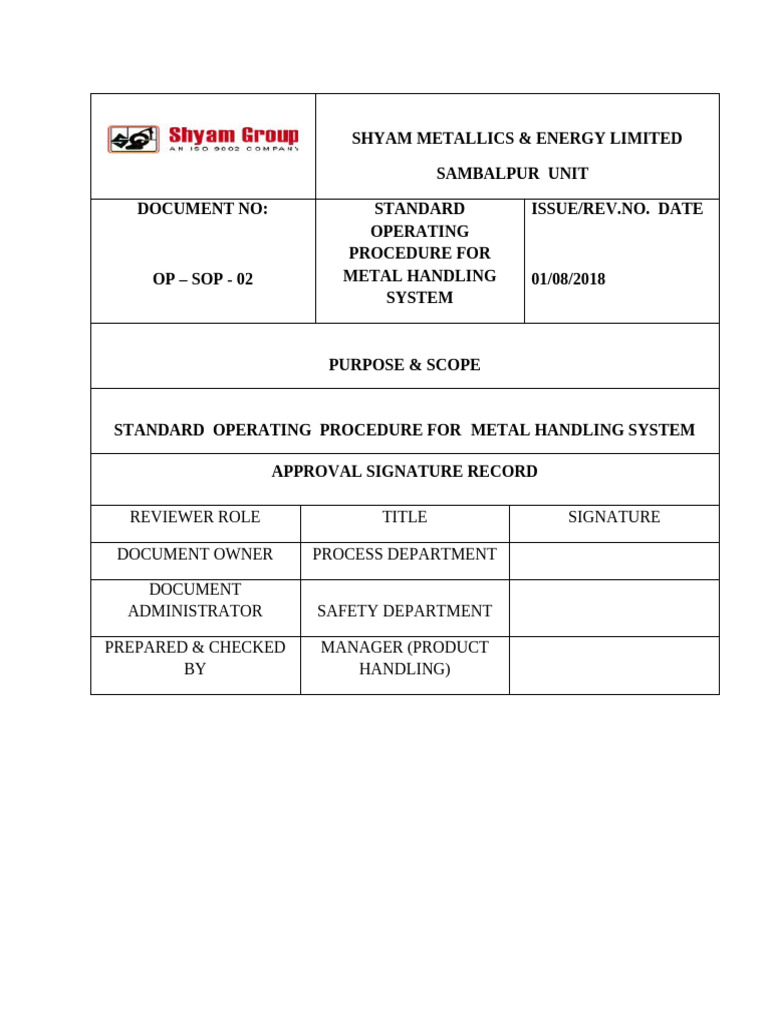 SOP-Metal handling | PDF | Transport