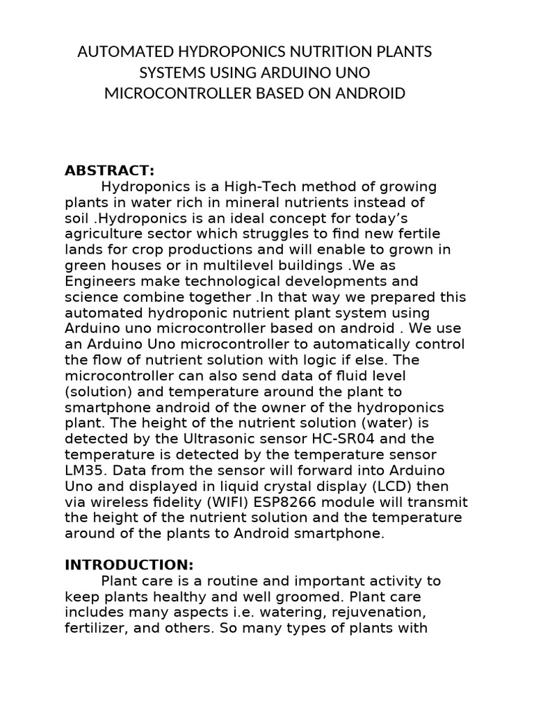 HYDROPONICS | PDF | Hydroponics | Arduino