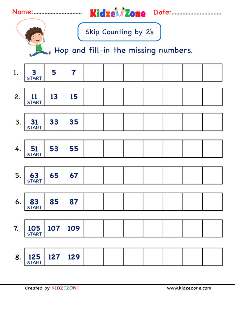 Skip Counting by 2 Practice Worksheet 1 | PDF