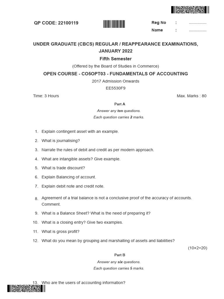 QP CODE: 22100119: Reg No: Name | PDF | Debits And Credits | Financial ...