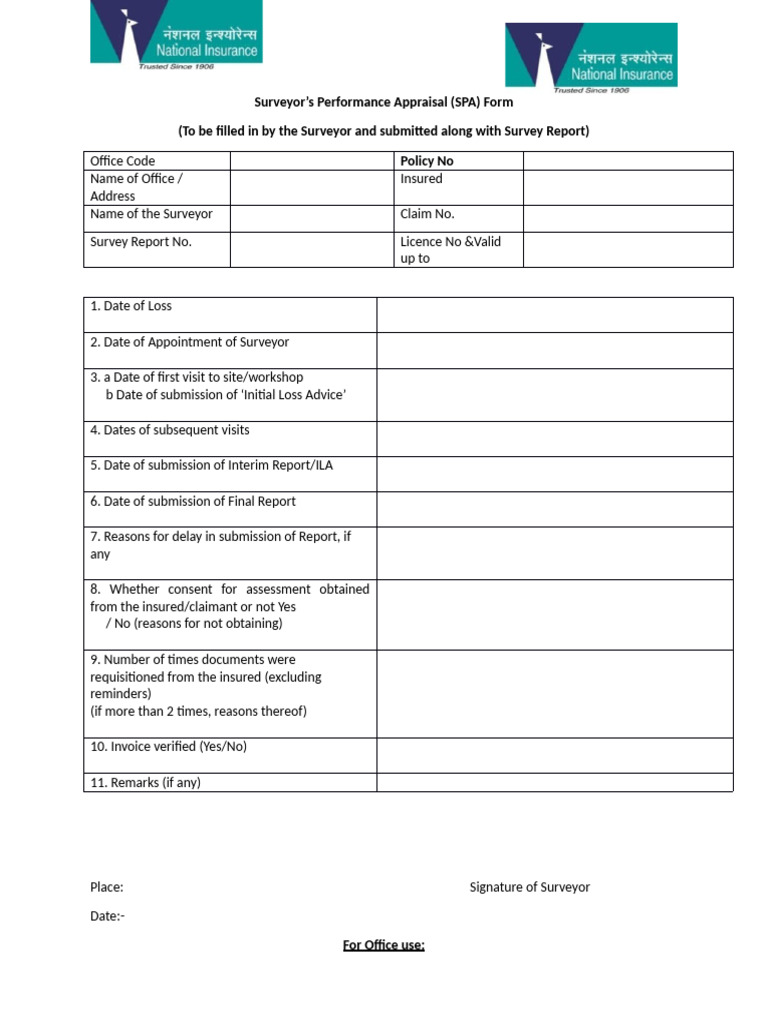 Surveyor's Performance Appraisal (SPA) Form (To Be Filled in by The ...