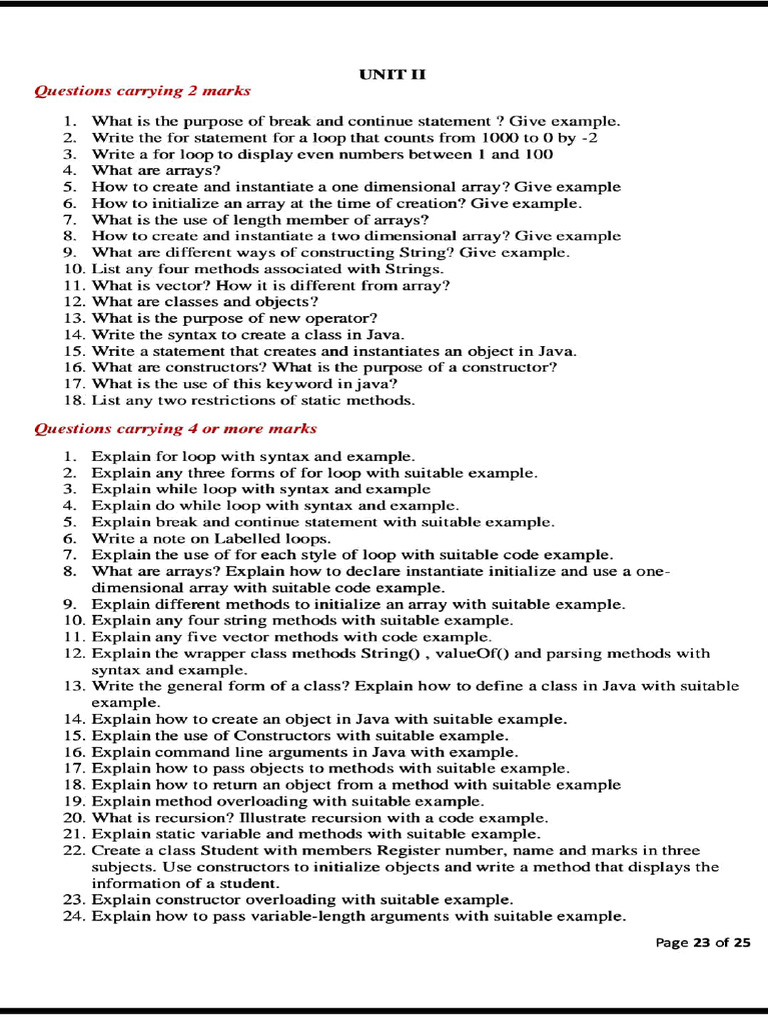 JavaQB Ans Unit-2 | PDF