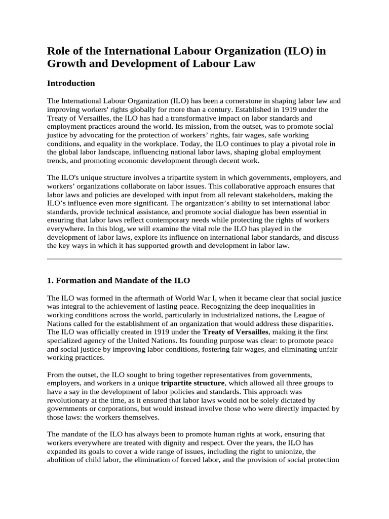 Role of The International Labour Organization | PDF | International ...
