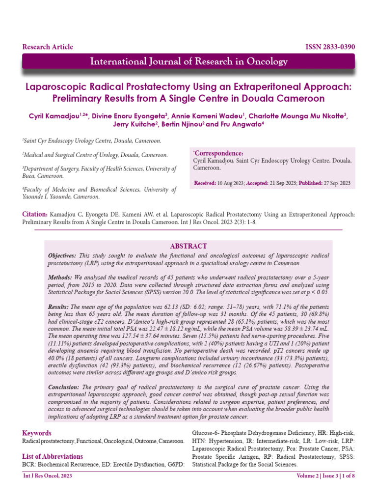 Laparoscopic Radical Prostatectomy Using an Extraperitoneal Approach ...
