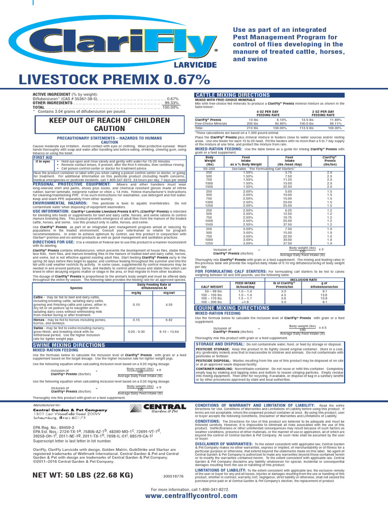 ClariFly Larvicide Premix 67 Percent Packaging Label For Custom ...
