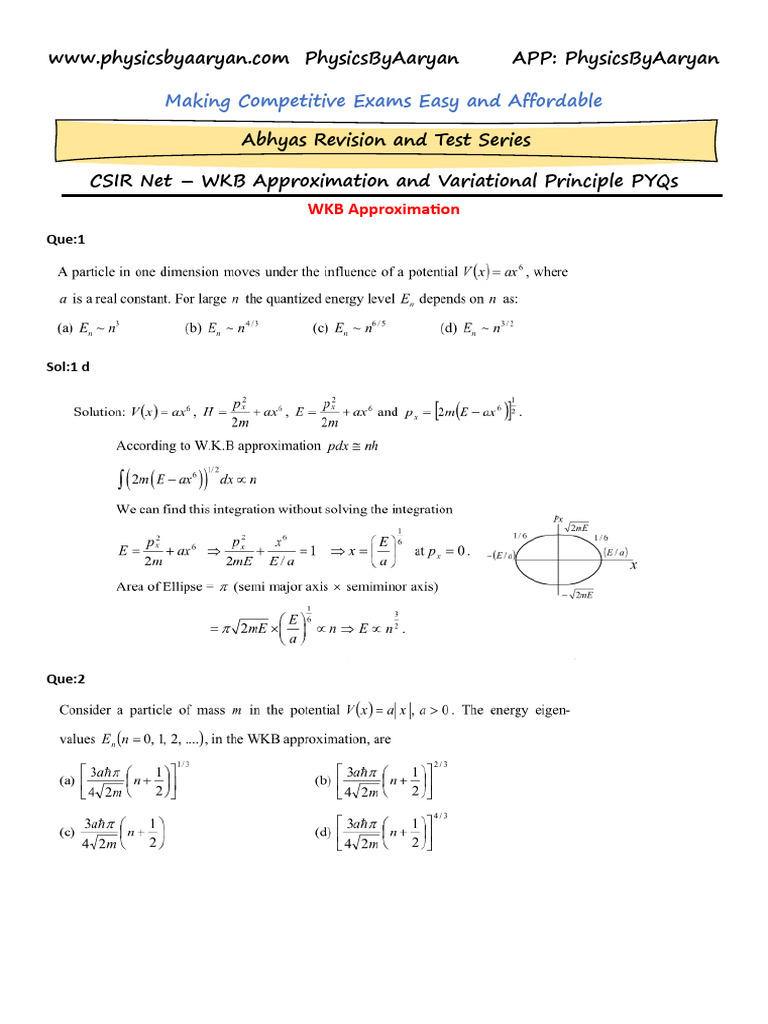 CSIR Net WKB and Variational Principle | PDF | Technology & Engineering