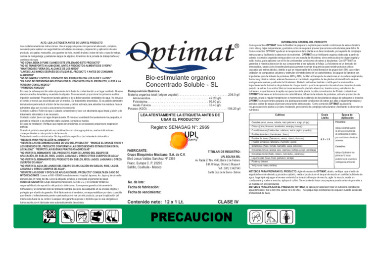 Uso Seguro de Optimat en Cultivos | PDF | Proteínas | Nutrientes