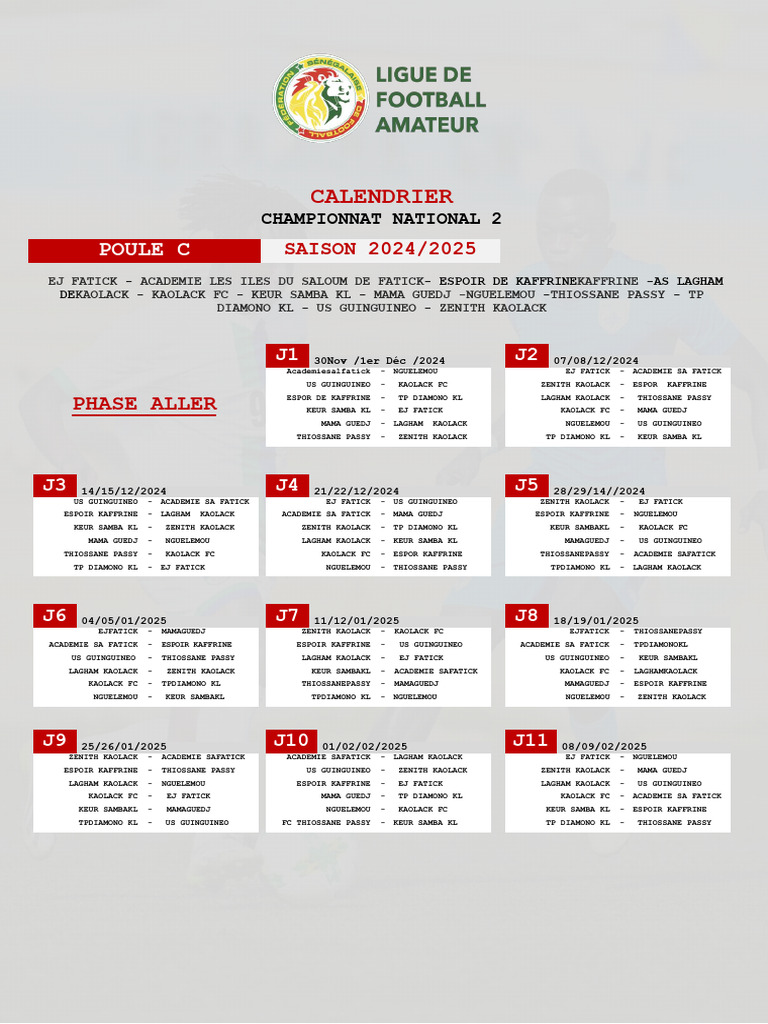 Calendrier - Nationale 2 Poule C 2024 | PDF