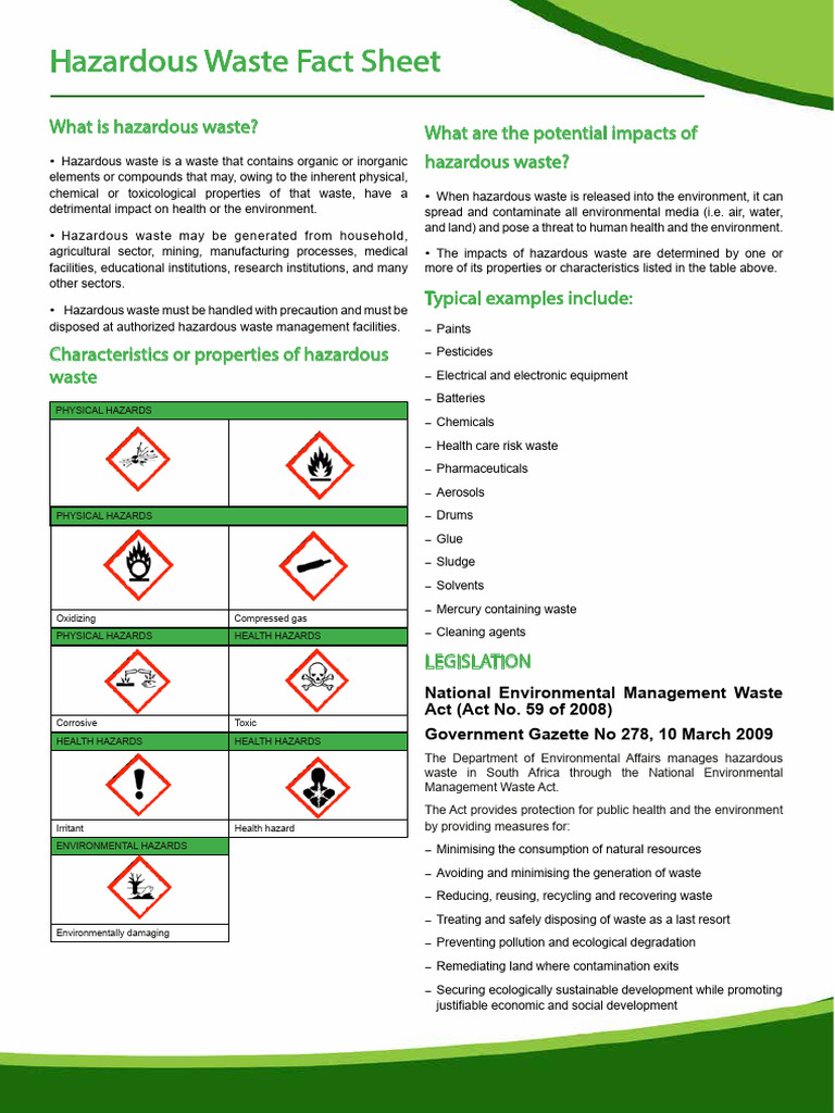 Hazardous Waste Fact Sheet: What Is Hazardous Waste? What Are The ...