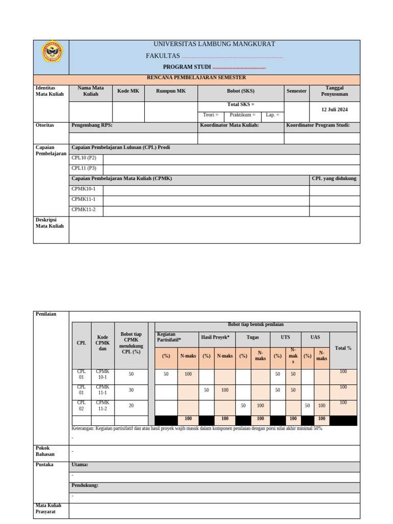 Template RPS Terbaru-2024 | PDF