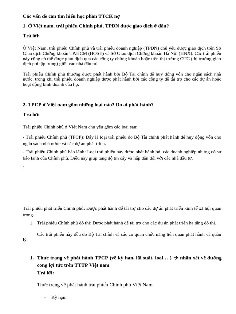 Các vấn đề cần tìm hiểu học phần TTCK nợ | PDF