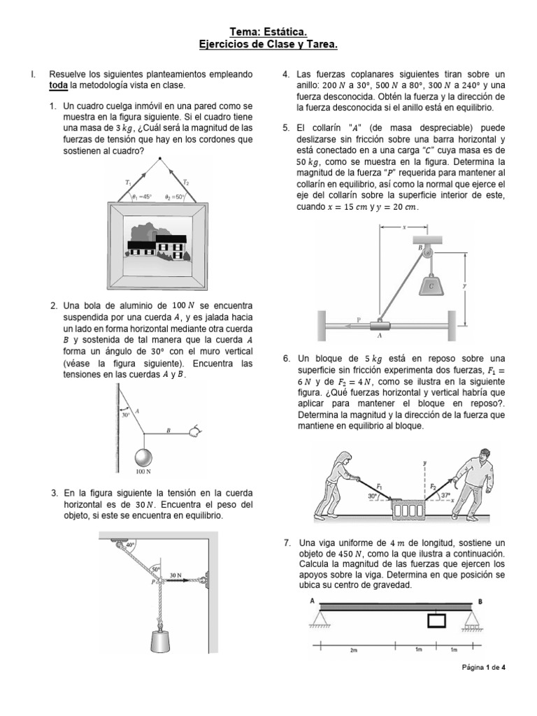 Tema Estática. Ejercicios de Clase y Tarea | PDF | Fricción | Viga (Estructura)