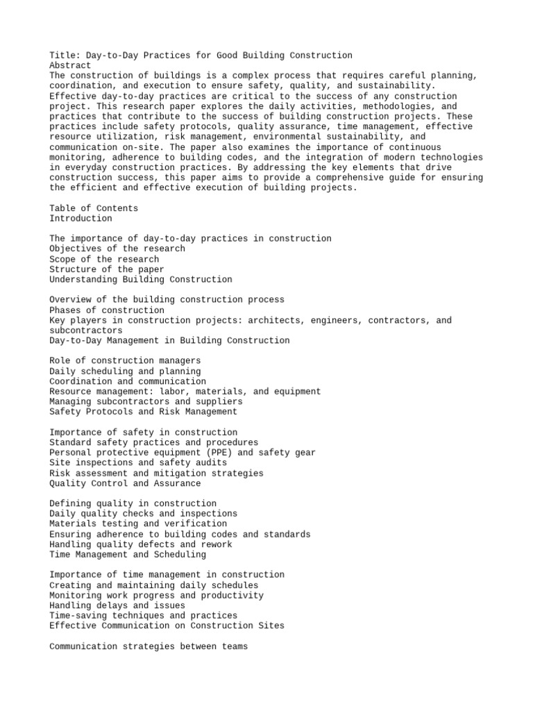Day-to-Day Practices For Good Building Construction | PDF ...