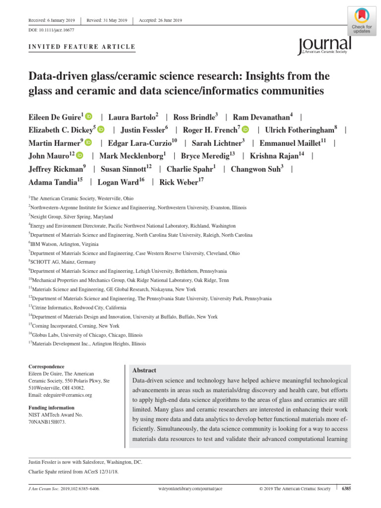 Data Driven Glass/ceramic Science Research: Insights From The Glass and ...