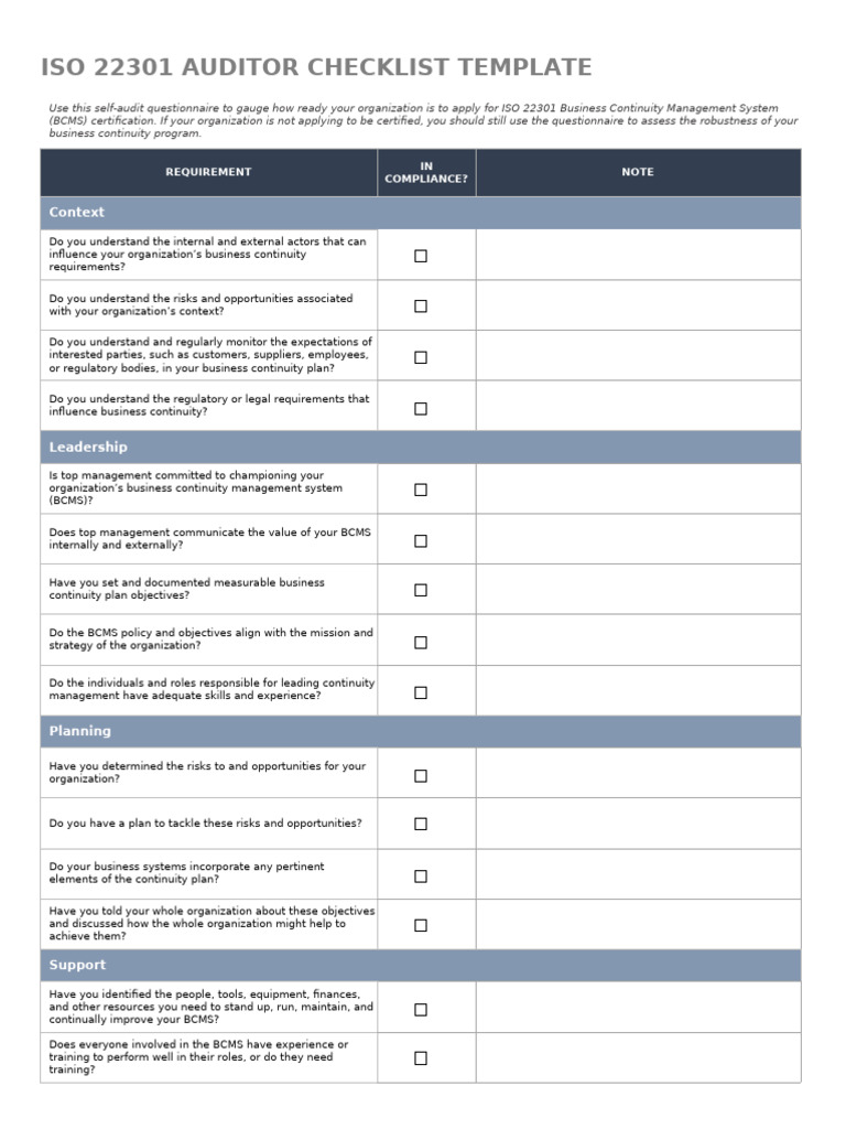 IC ISO 22301 Audit Checklist 10830 | PDF | Audit | Business
