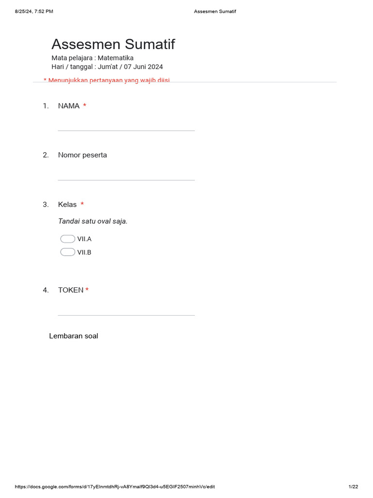Asesmen Sumatif Akhir Semester - Google Formulir Oke | PDF
