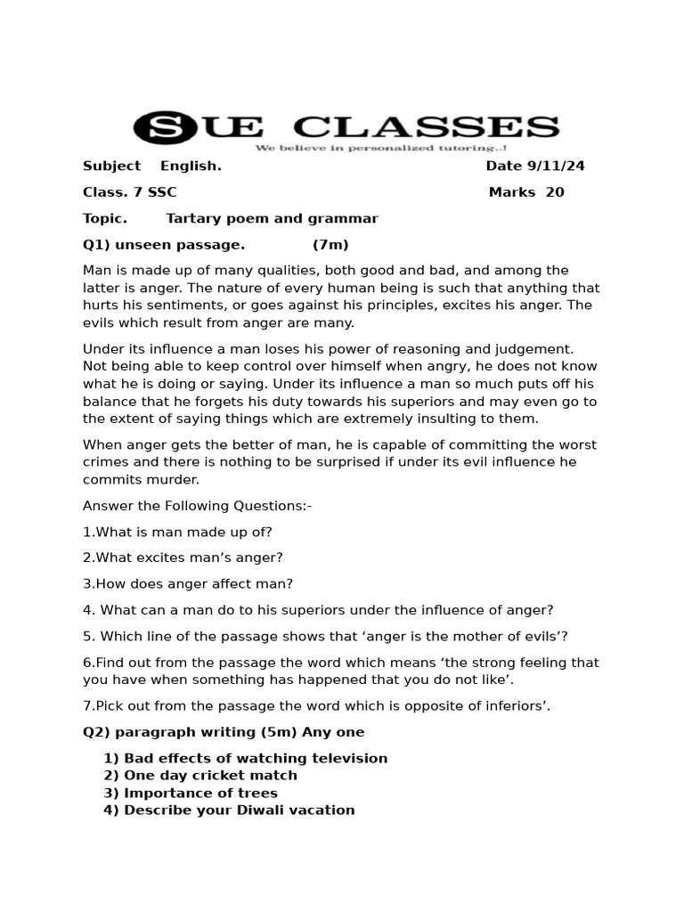 English Class 7 SSC | PDF