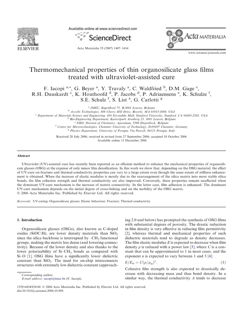 Thermomechanical Properties of Thin Orga | PDF | Young's Modulus | Nuclear Magnetic Resonance