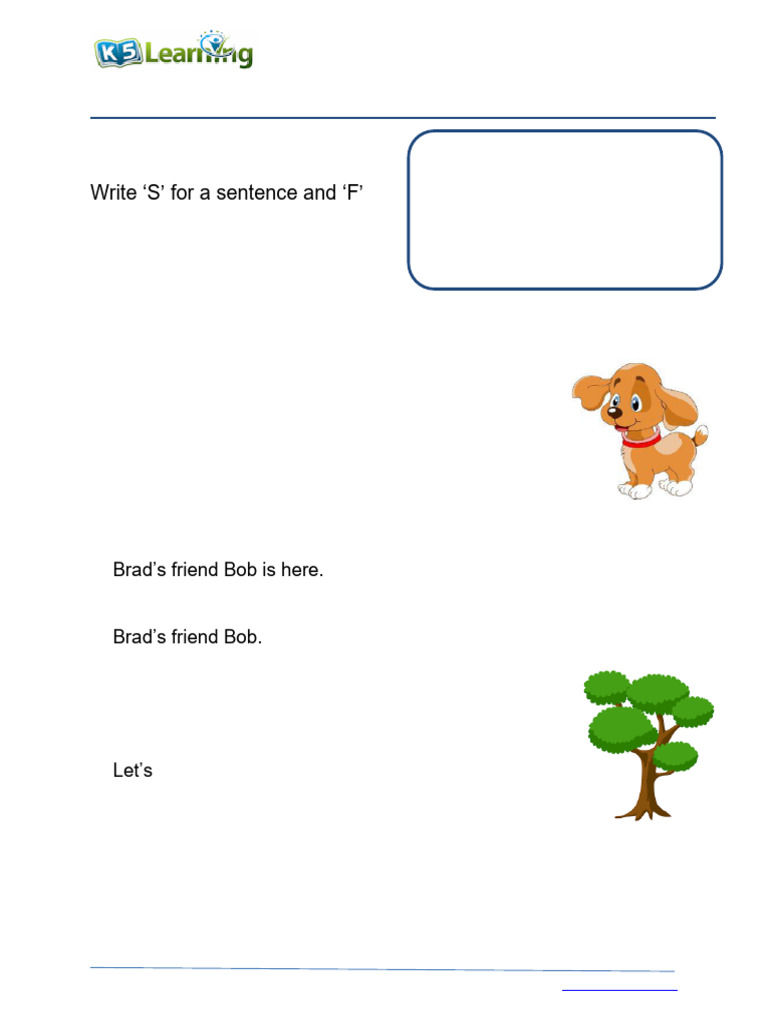 Grade 1 Sentences vs Fragments Worksheet | PDF