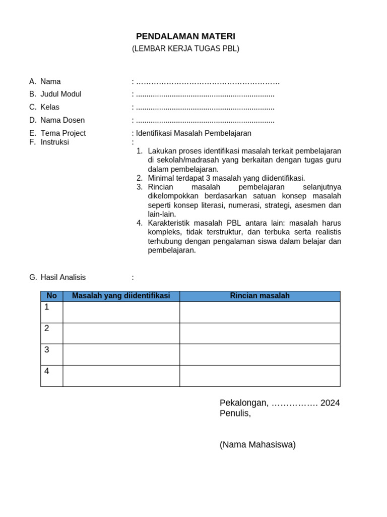 LK - TUGAS PBL-Modul Pedagogik-Tema Project 1-K1 | PDF