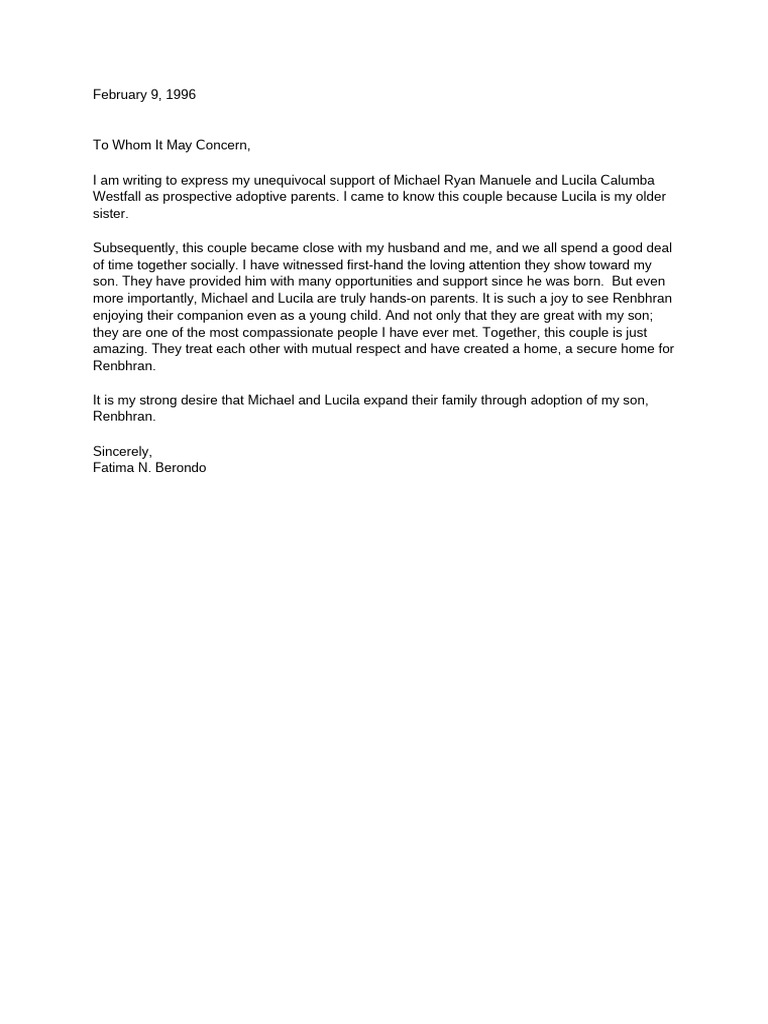 Adoption Letter | PDF | Social Science | Wellness