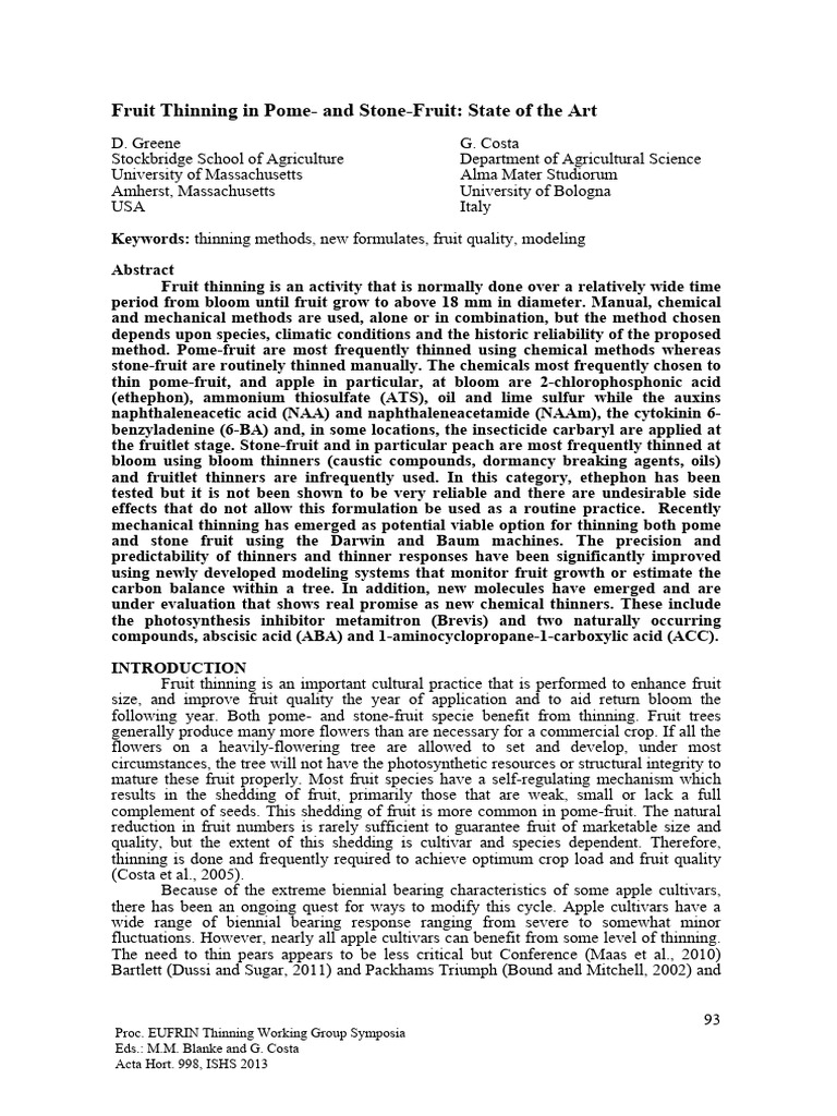 Fruit Thinning in Pome and Stone Fruit S | PDF | Plants | Botany