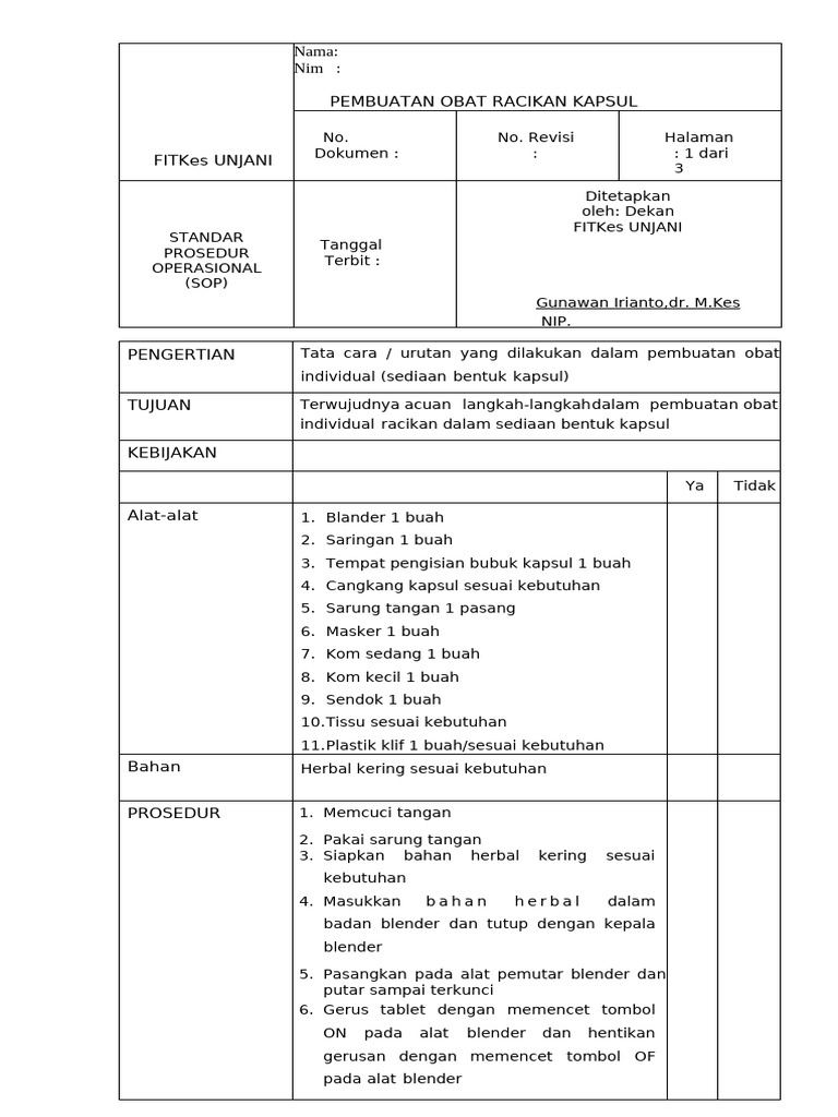 SOP Pembuatan Kapsul | PDF