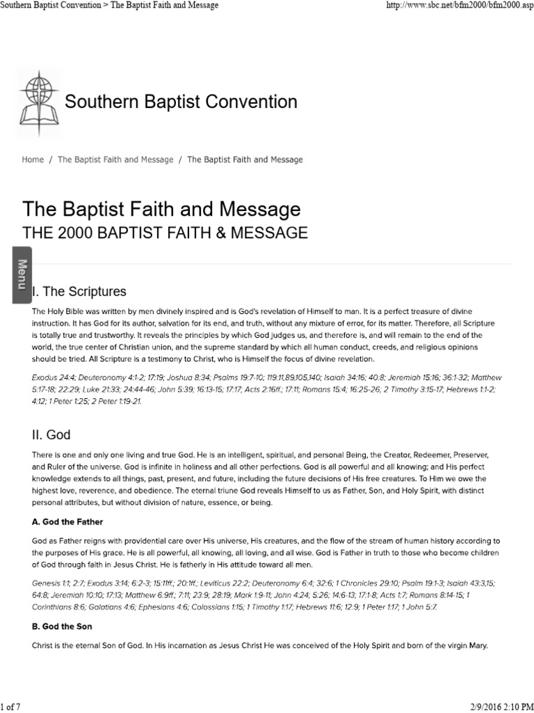 The Baptist Faith and Message | PDF | Politics | Law
