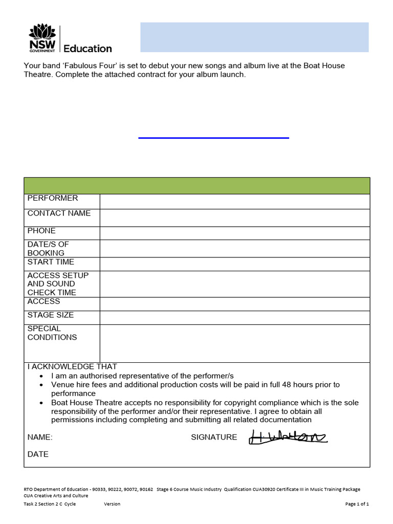 Task 2 Section 2 Part C - Contract | PDF | Art