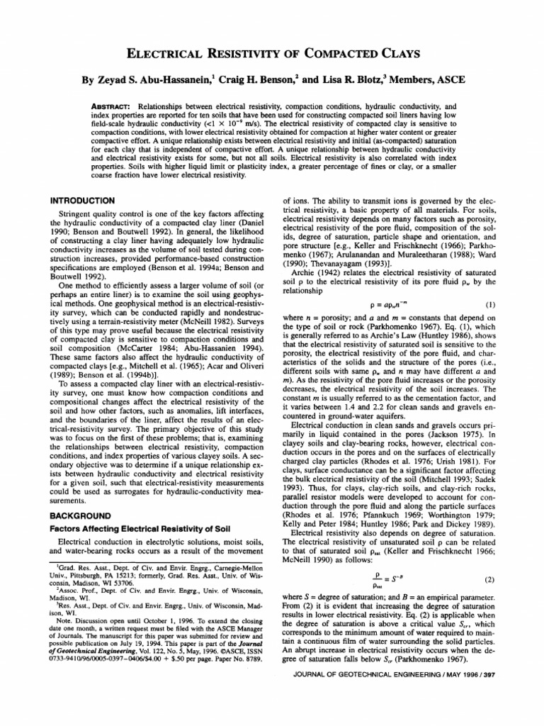 91.electrical Resistivity of Compacted Clays | PDF | Porosity ...