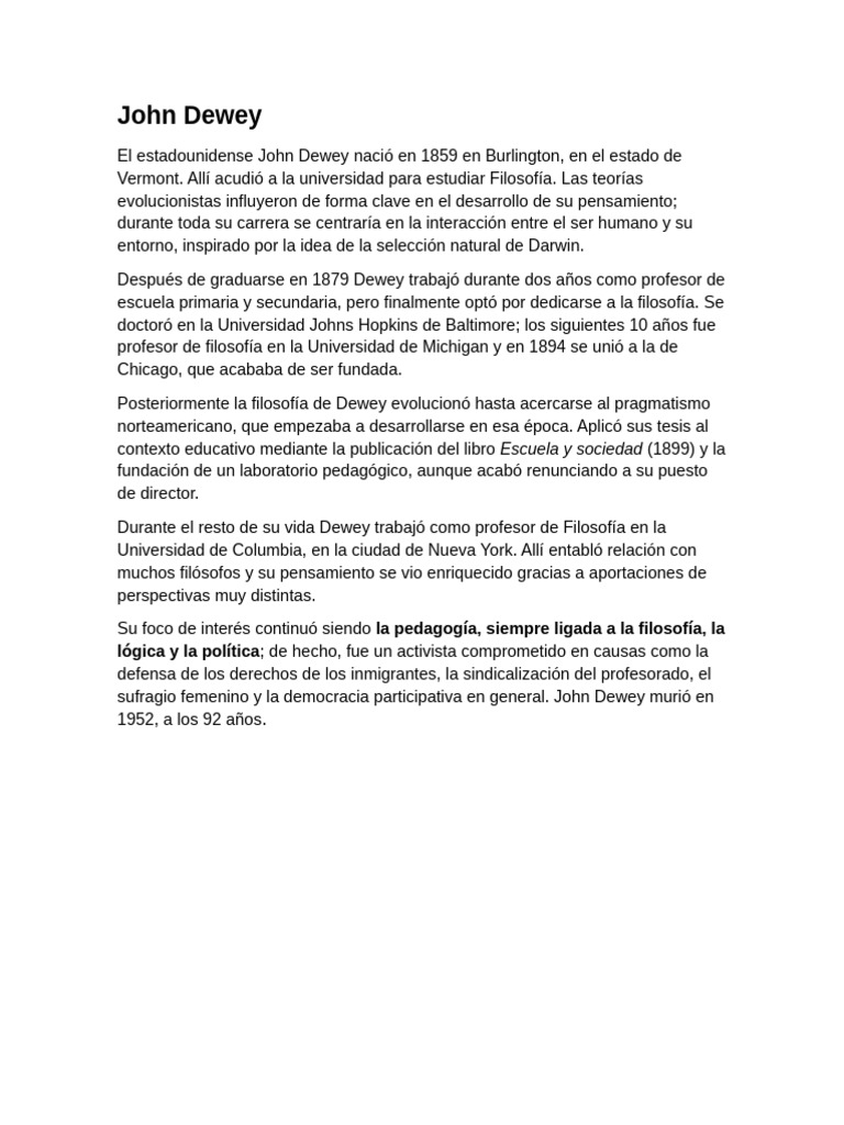 John Dewey: Filosofía y Educación | PDF