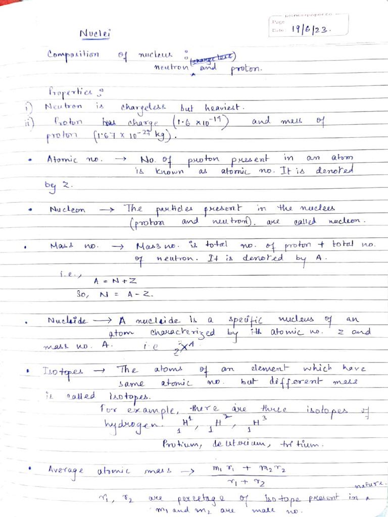 Nuclei CBSE CLASS 12 Short Notes | PDF | Subatomic Particles | Standard ...