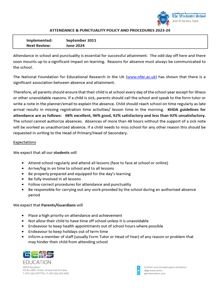 Attendance & Punctuality Policy 2023-24 | PDF