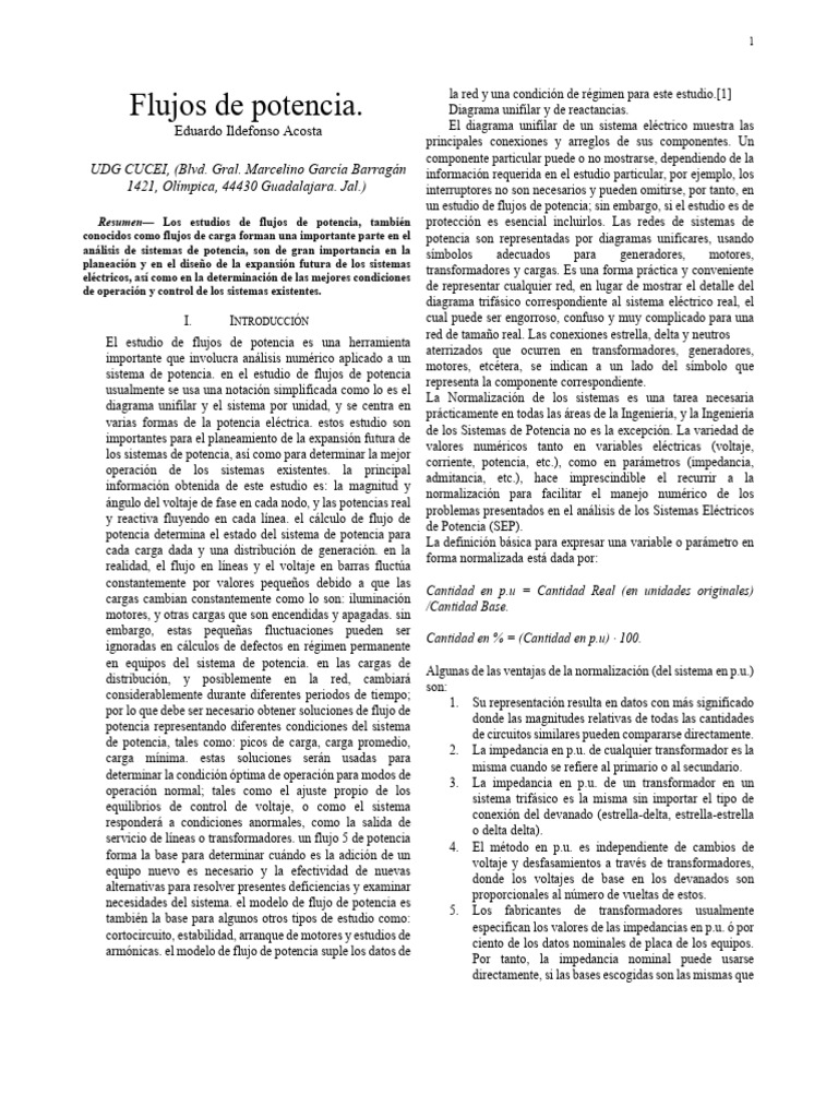 Flujos de Potencia | PDF | Energia electrica | Corriente eléctrica