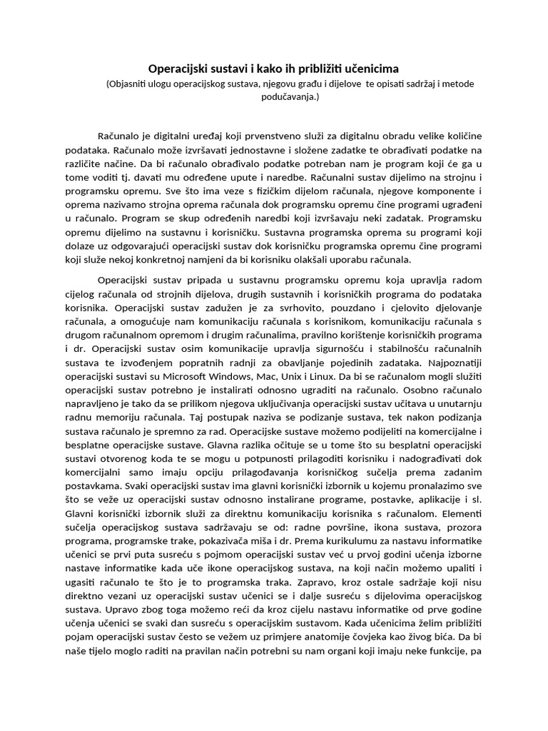 Operacijski Sustavi I Kako Ih Približiti Učenicima | PDF