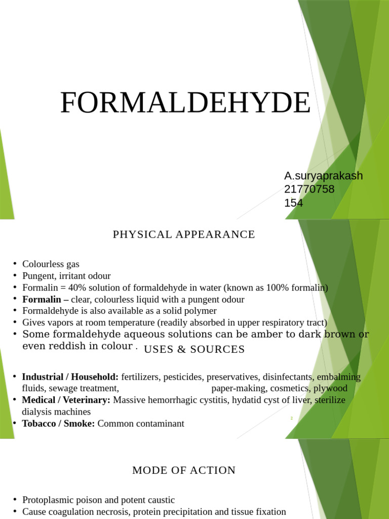 Formaldehyde and Sulphonamide | PDF | Formaldehyde | Diseases And Disorders