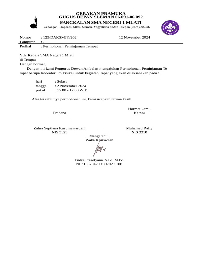 Surat Peminjaman Tempat 056 | PDF