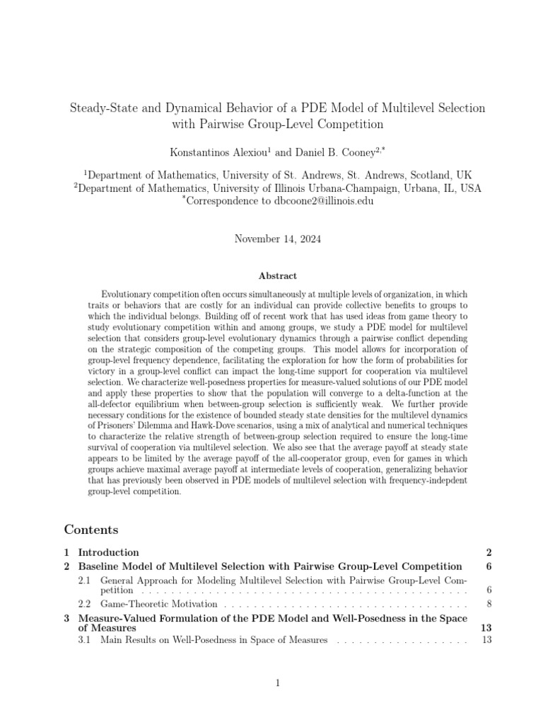 Steady-State and Dynamical Behavior of A PDE Model of Multilevel ...