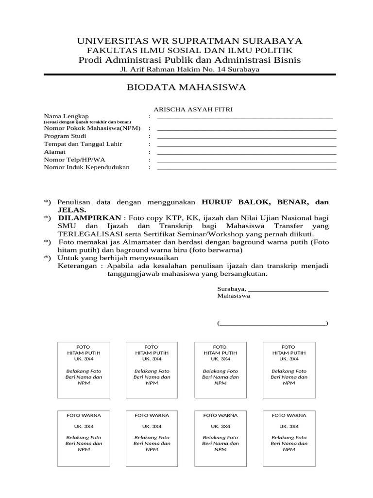 Form Biodata Mahasiswa# | PDF