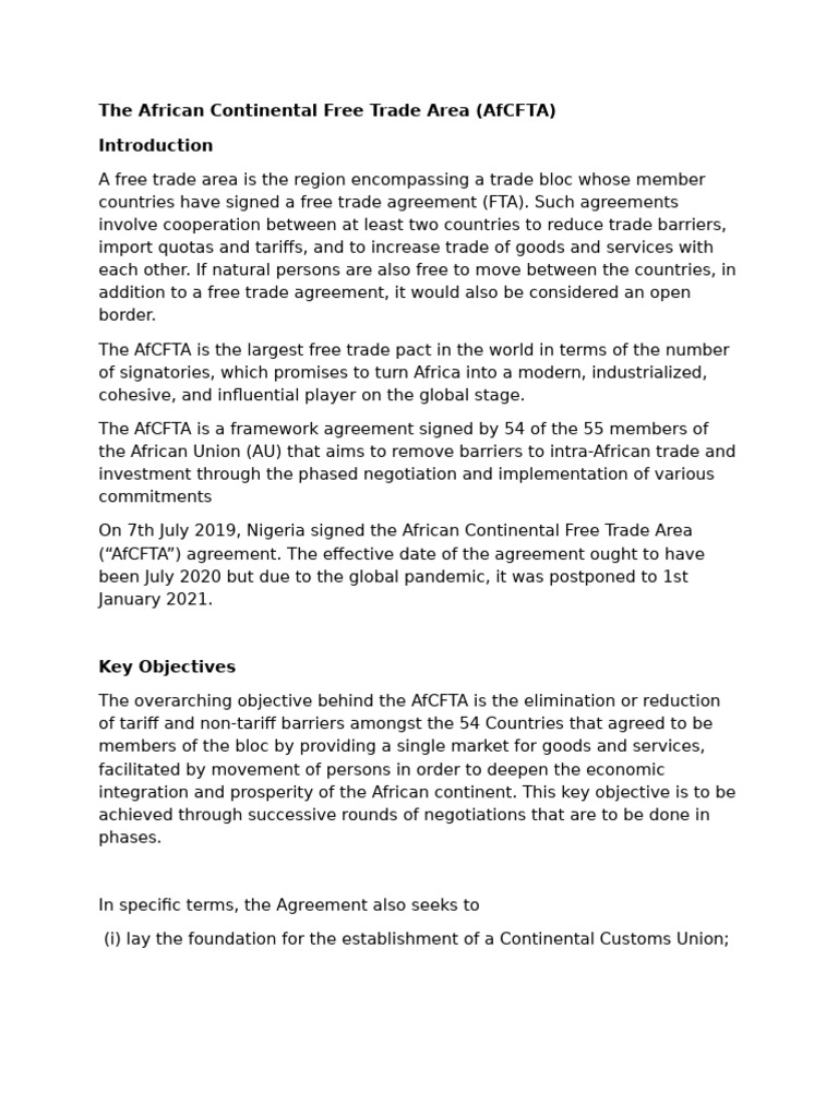 AfCFTA: Objectives and Benefits Explained | PDF | Trade Agreements ...