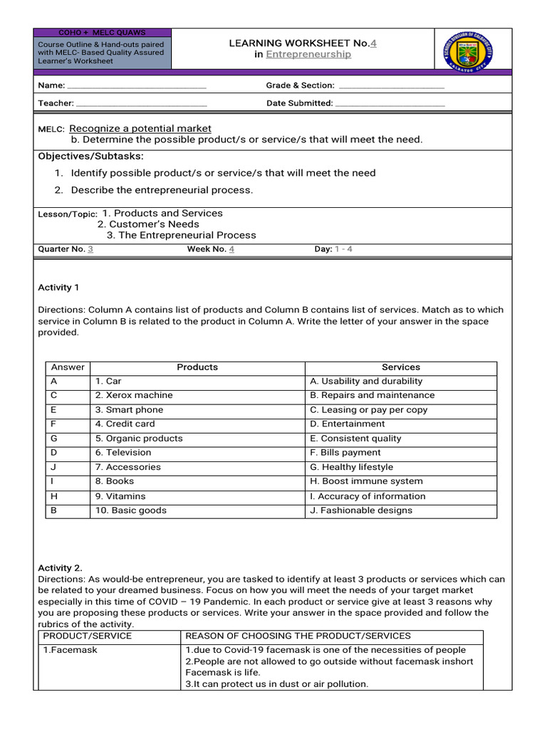 Entrep Worksheet-Week-4 - Ronalyn V Potal | PDF