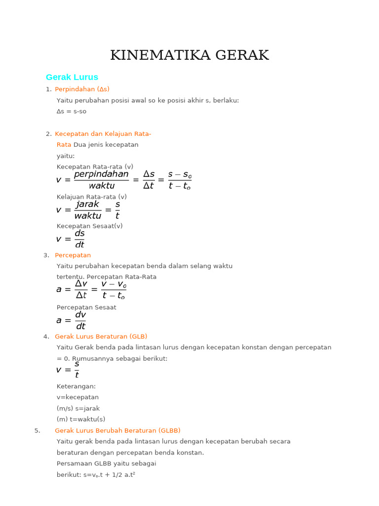 Rangkuman Kinematika Gerak Fisika | PDF