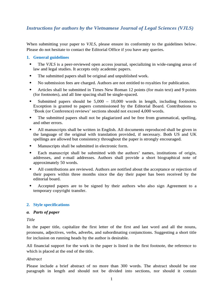 VJLS Authors Instructions | PDF | Bracket | Note (Typography)