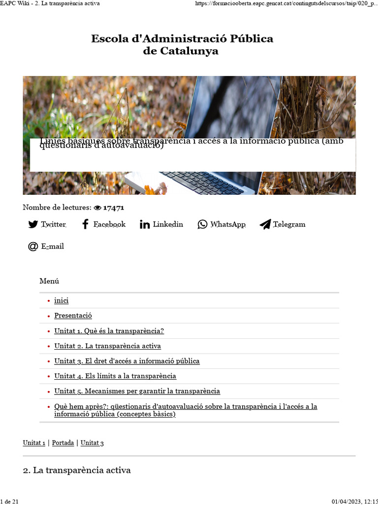 EAPC Wiki - 2. La Transparència Activa | PDF