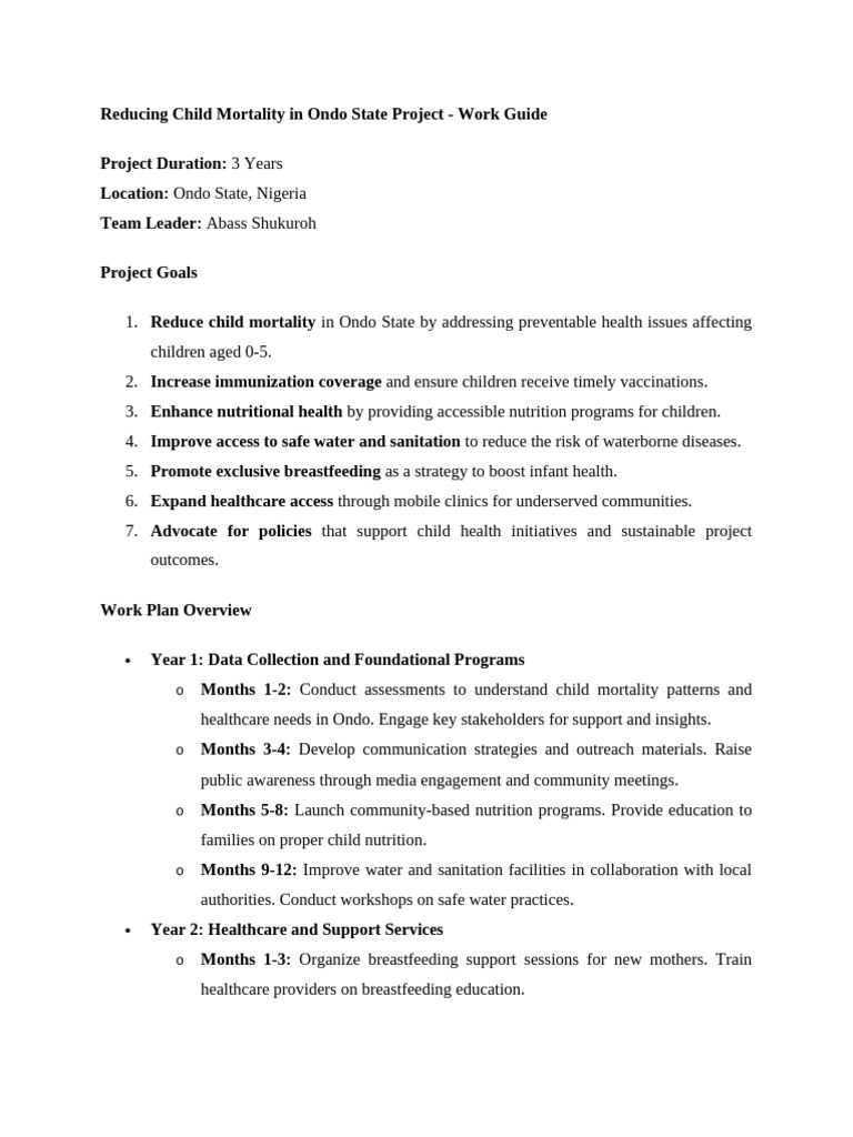 Reducing Child Mortality in Ondo State Project | PDF | Wash | Child ...